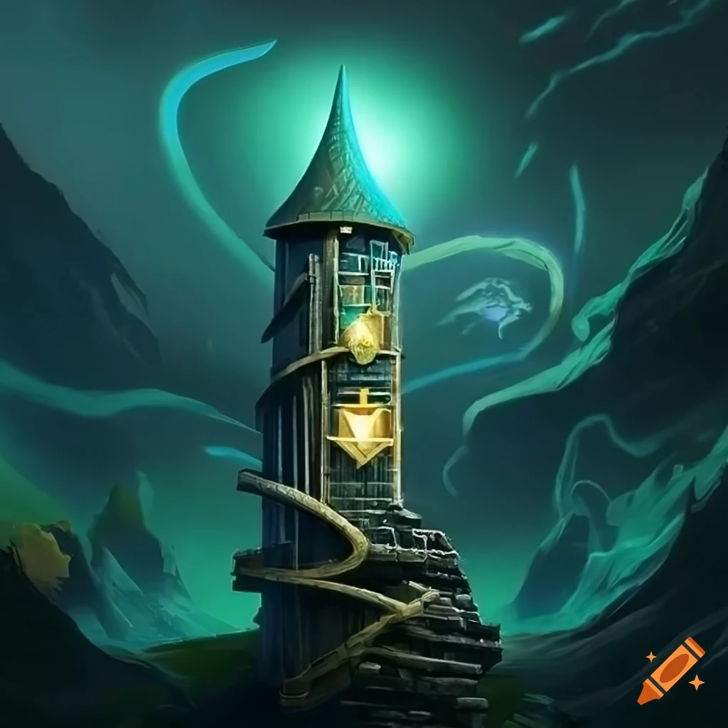 Illustration of a mystical wizard tower in the underdark