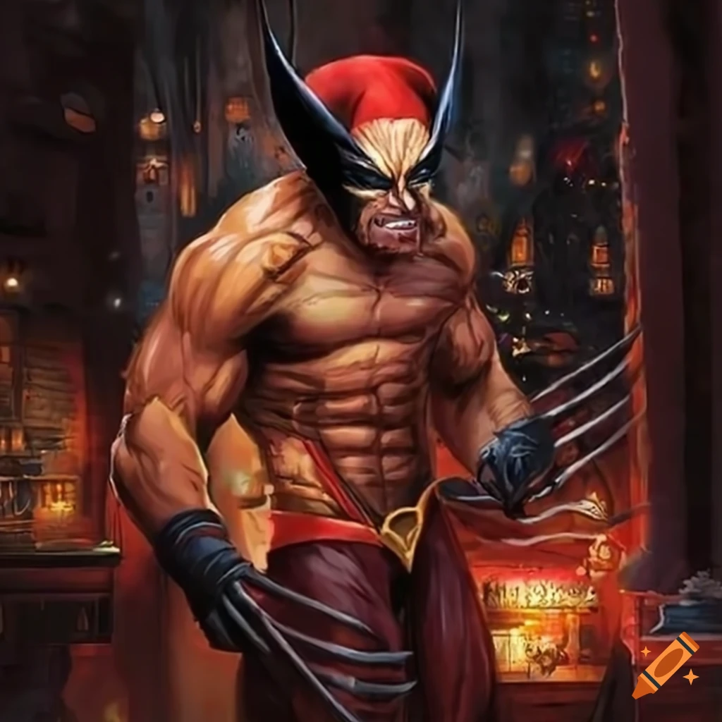 Wolverine as santa in cozy thomas kinkade-inspired artwork on Craiyon