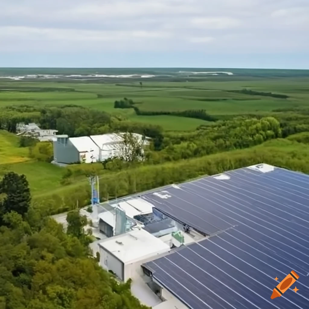 Image of an energy hub with wind turbines and solar panels on Craiyon