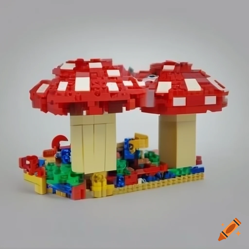 Detailed schematics of interlocking mushroom lego pieces on Craiyon