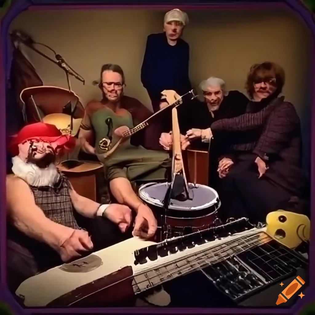 A band of fictional characters playing instruments on Craiyon