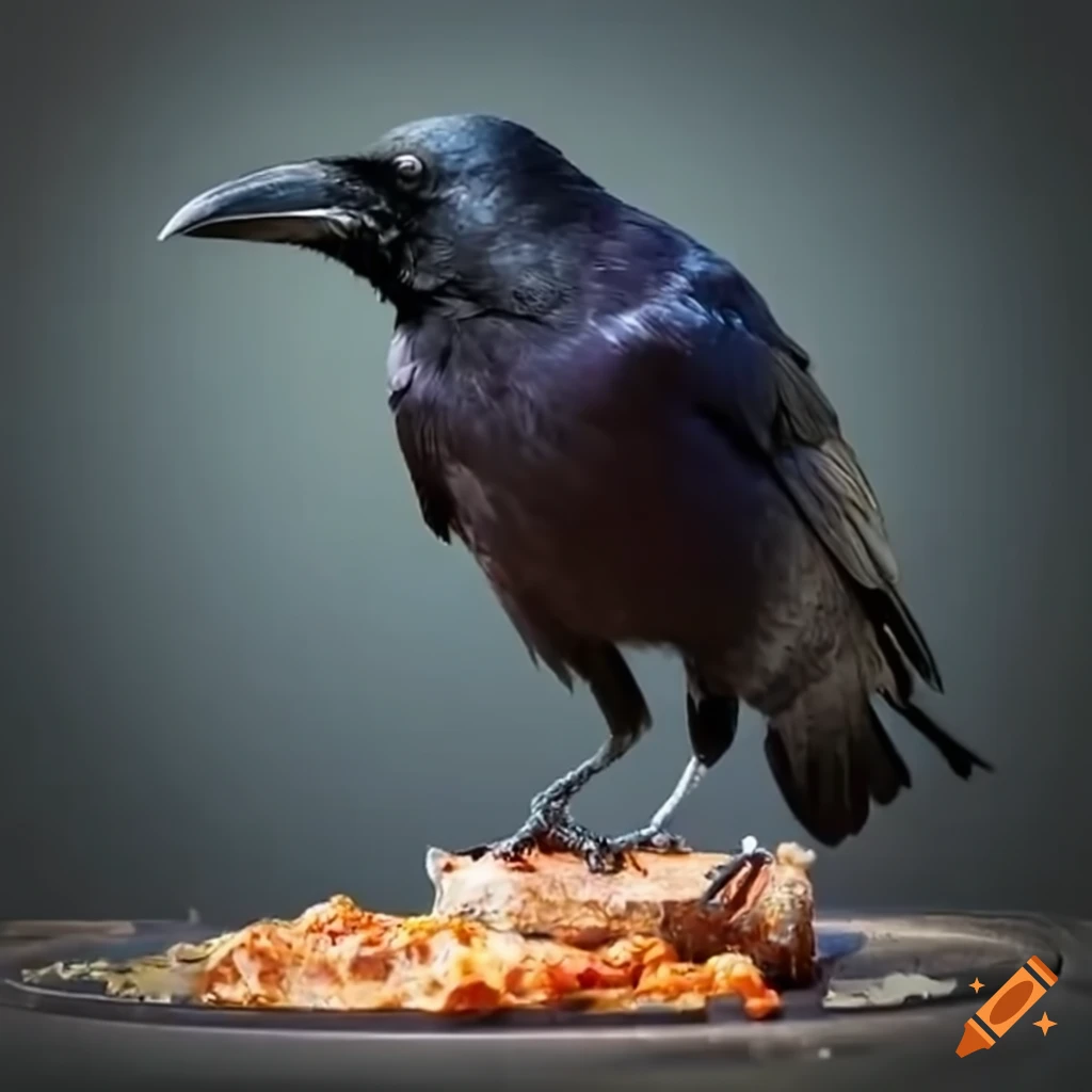 Fierce crow eating its meal on Craiyon