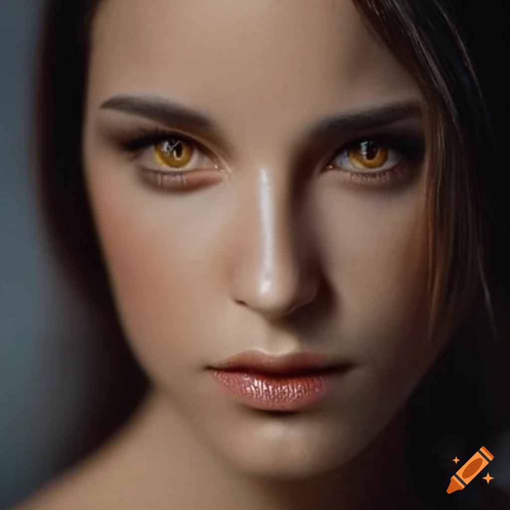 Portrait of a brunette with metallic gold eyes on Craiyon