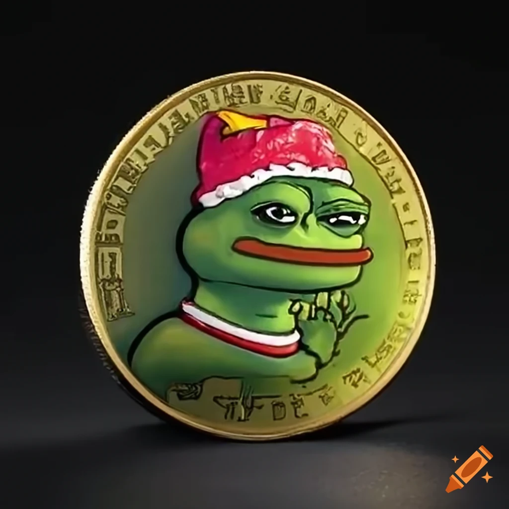 Collectible coin featuring pepe the frog in a santa costume on Craiyon