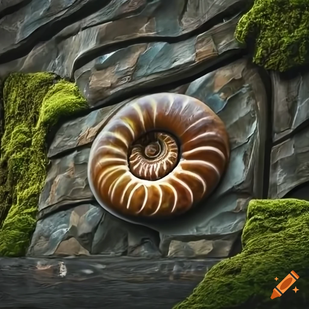 Biomorphic ammonite stone building in shale rock on Craiyon