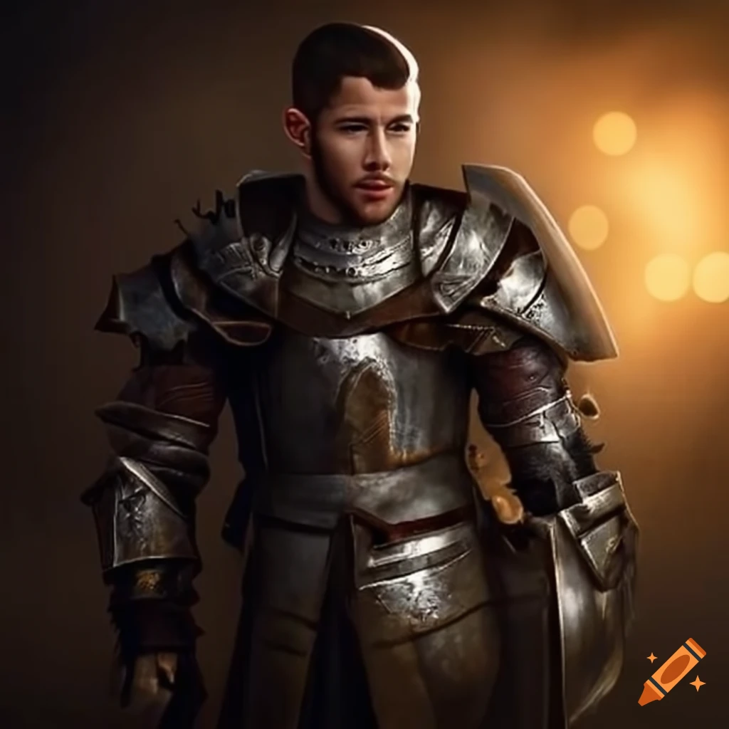 Nick jonas in plate armor as a cleric fighter