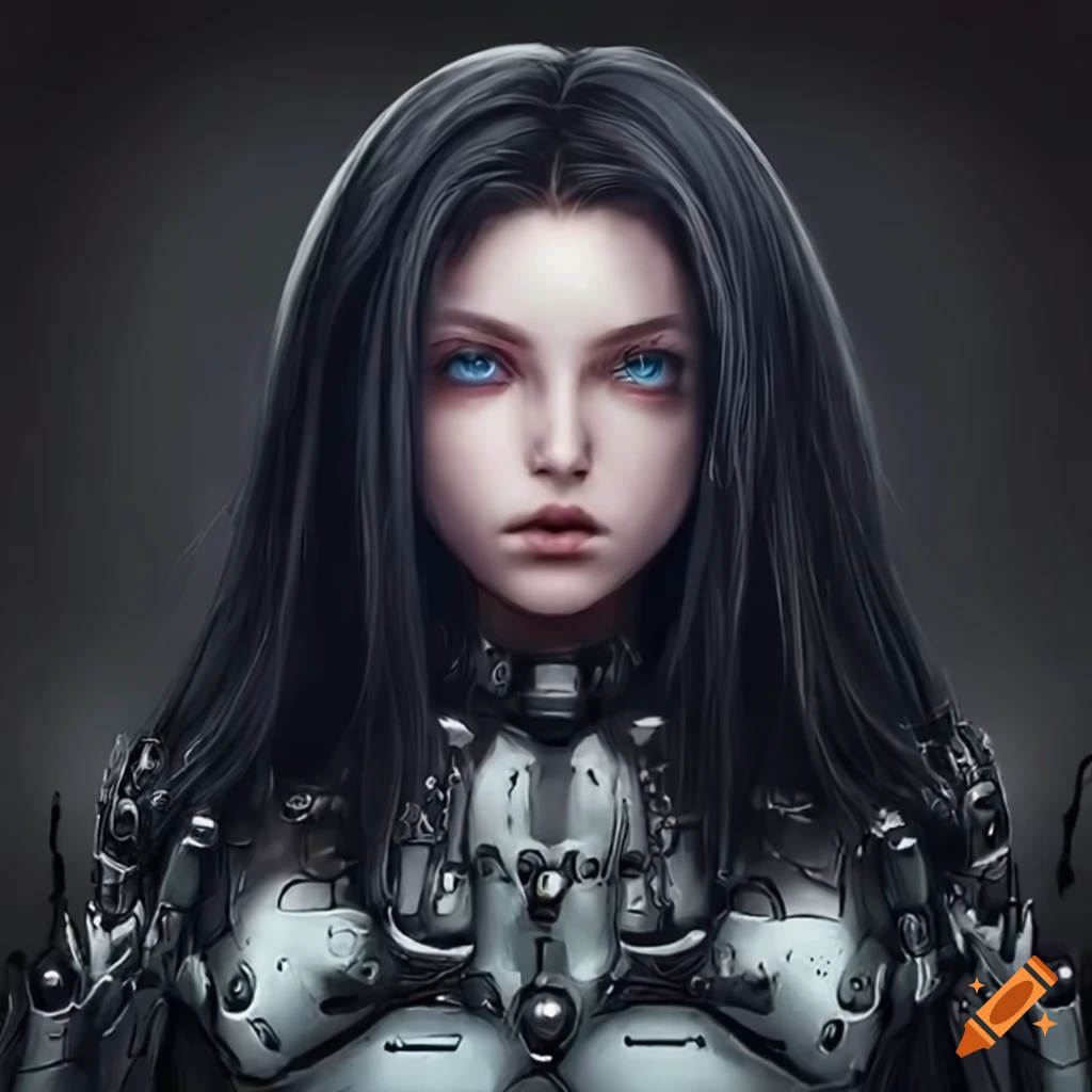 Cyberpunk girl with metal cyborg hands and legs on Craiyon