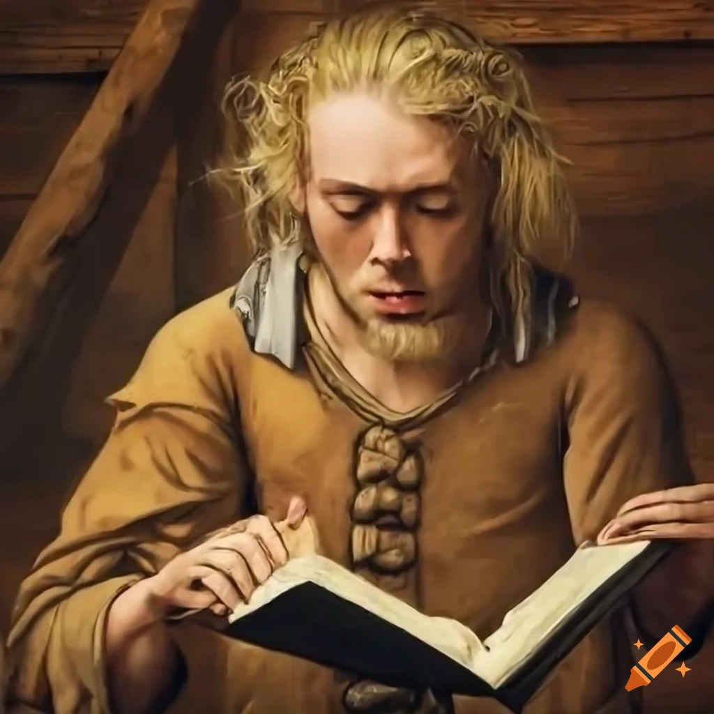 Detailed 2D artwork of peasants learning to read in a barn on Craiyon