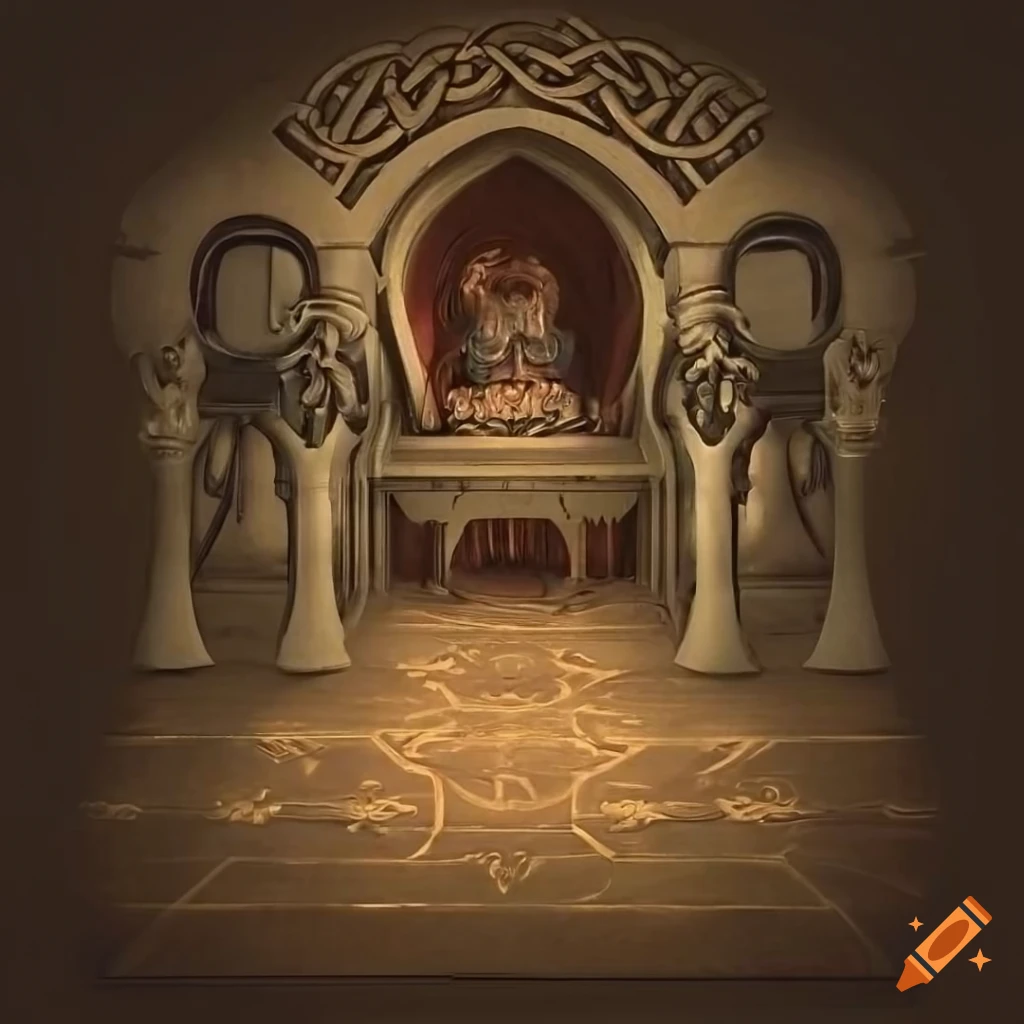 Celtic thrones in a grand hall with a crib on Craiyon