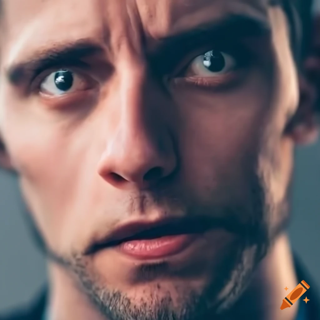 Close-up of a confident man's stare on Craiyon