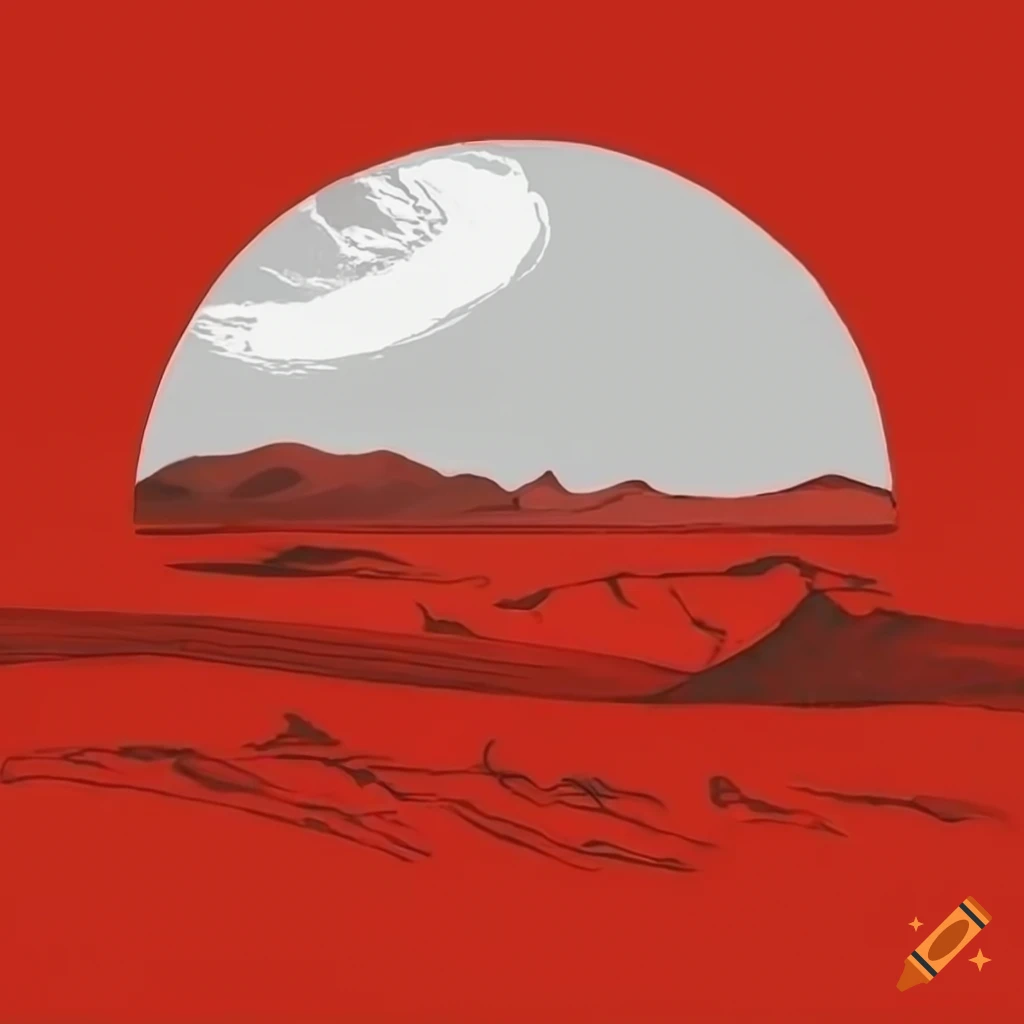 Surreal red desert landscape in circular frame on Craiyon