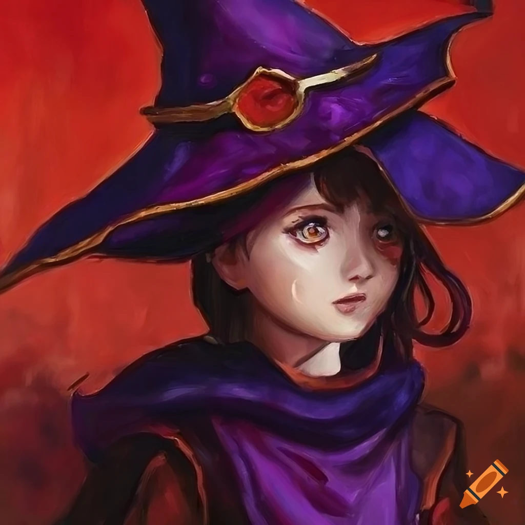 Oil painting of a modest red mage girl with a fantasy background on Craiyon
