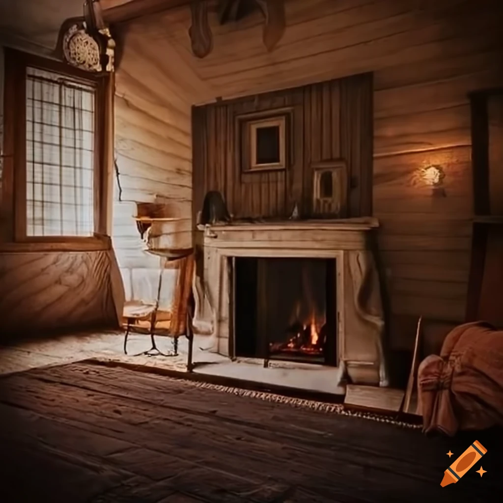 Cozy vintage room with fireplace on Craiyon