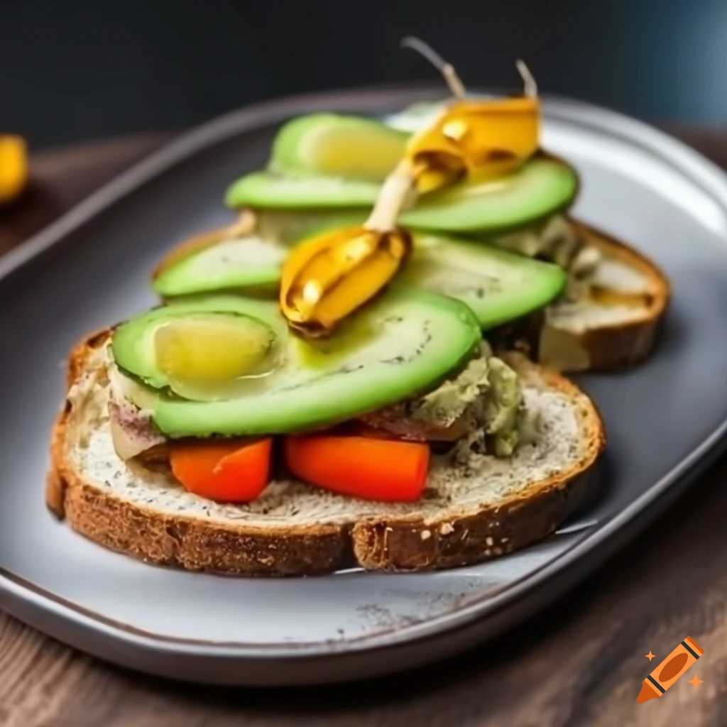 Beautiful presentation of avocado toast in a trendy restaurant on Craiyon