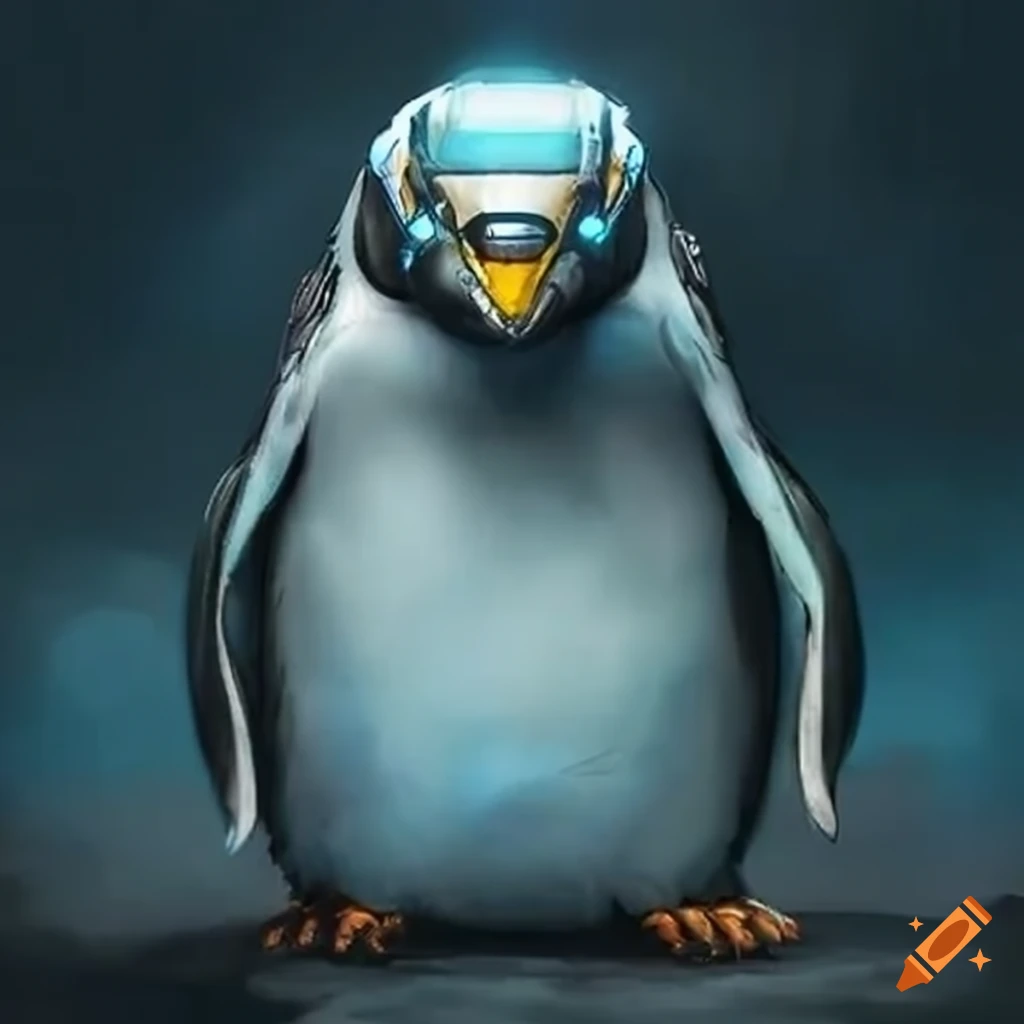 Image of a futuristic penguin with bionic wing
