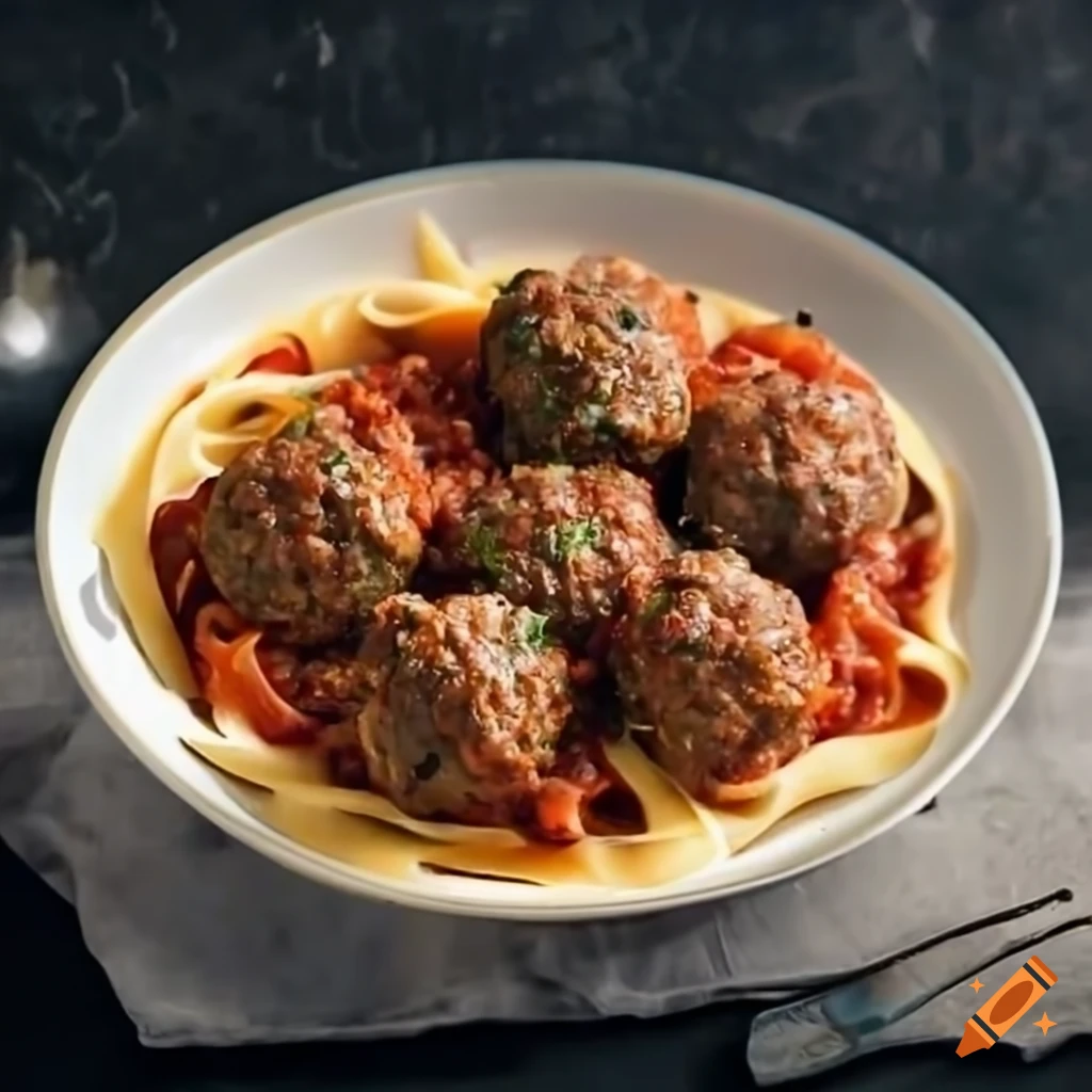 Creamy pappardelle ragu meatballs dish on Craiyon