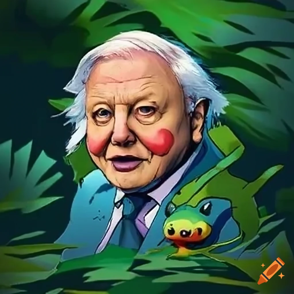 Graphic novel illustration of david attenborough observing garfield on ...