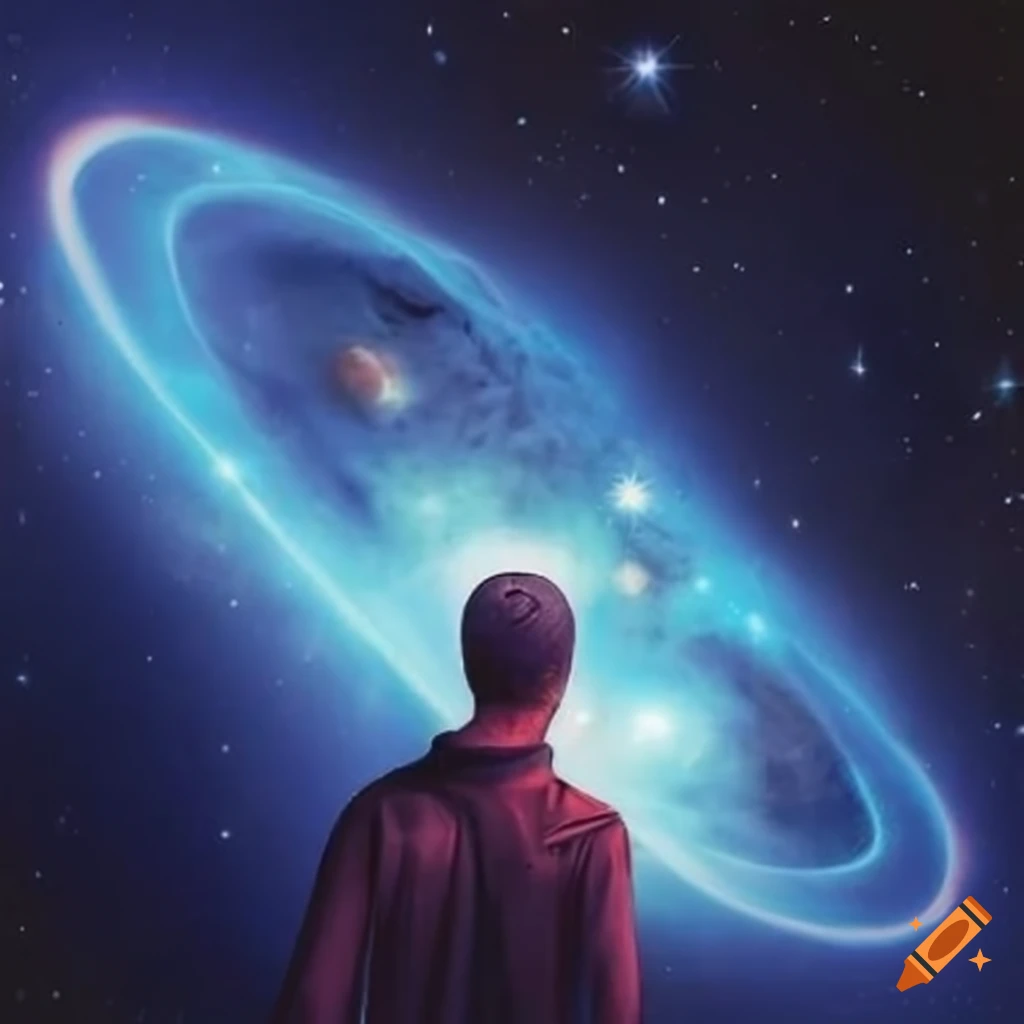 Man walking into the light in universe poster on Craiyon