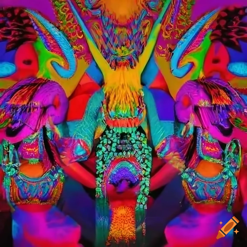 Psychedelic desert oasis with ancient gemstone gods on Craiyon