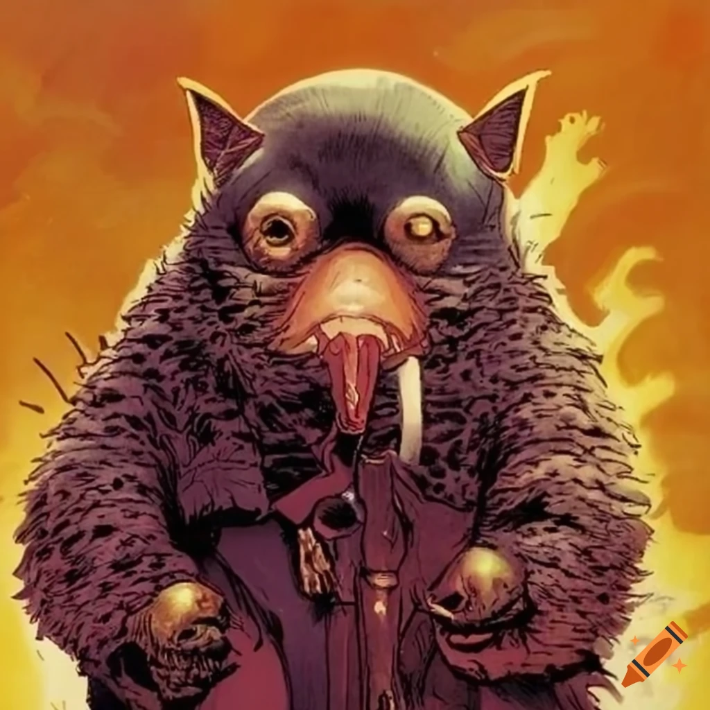 Character artwork of Star-nosed Mole from a dark graphic novel on Craiyon