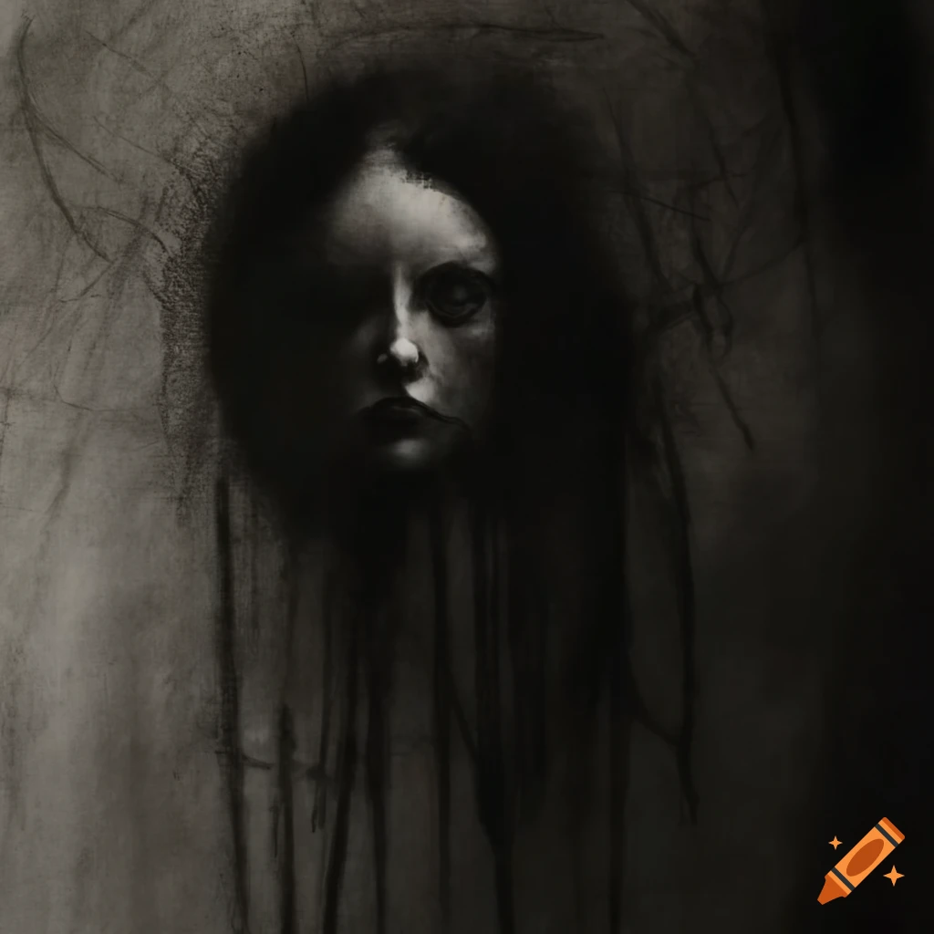 Charcoal drawing of The Crying Spider by Odilon Redon on Craiyon