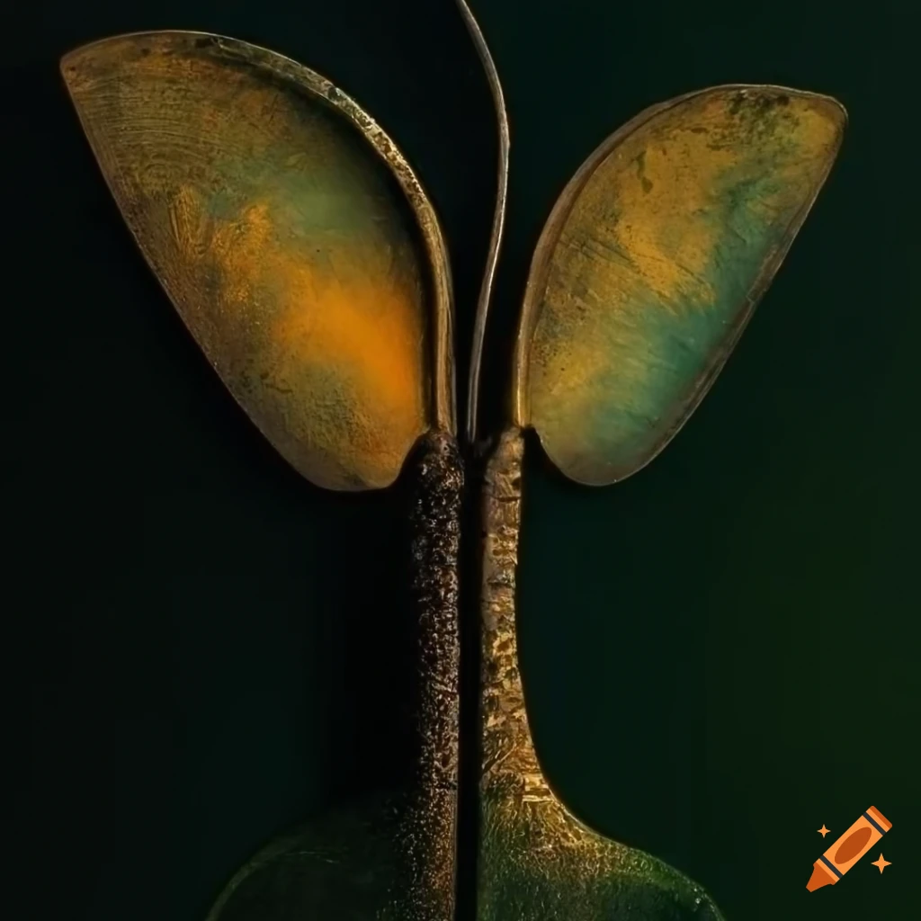 Surreal artwork of corroded bronze butterfly axe