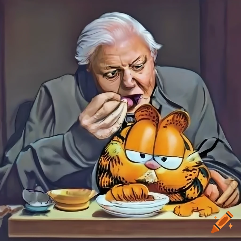Noir-style illustration of david attenborough and garfield