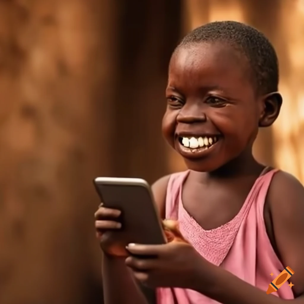 African Villagers Utilizing Smartphones With Joy On Craiyon