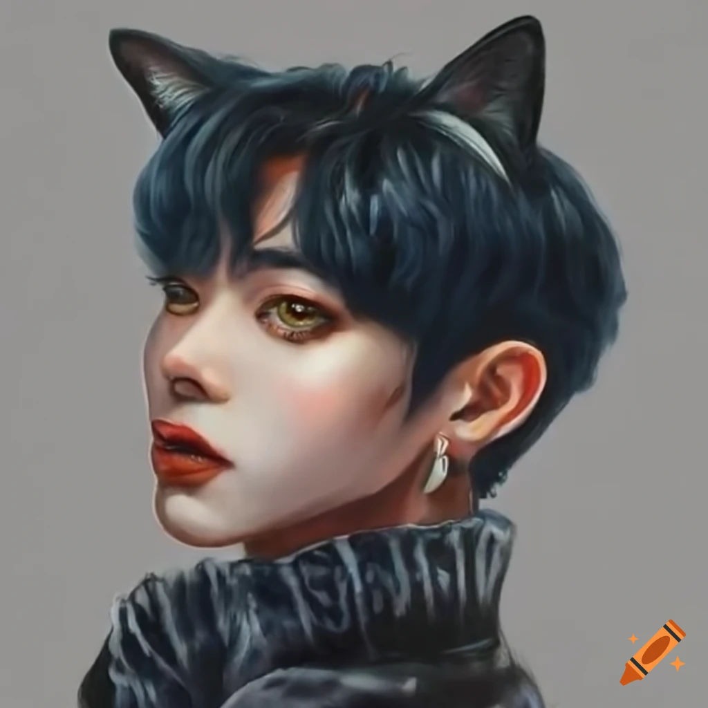Portrait of an eboy with cat ears on Craiyon