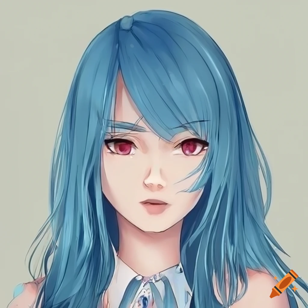 Detailed Illustration Of A Girl With Blue Hair On Craiyon