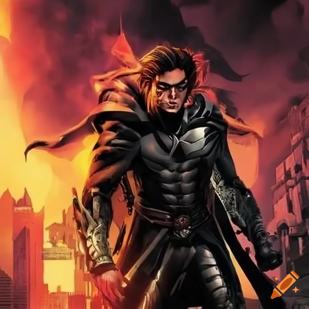 Image of a powerful young hero defending the city