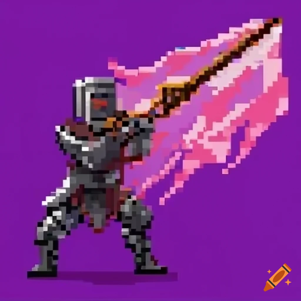 Pixel art of a knight battling a dragon on Craiyon