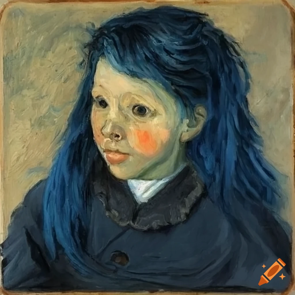 Van gogh's painting of a child with long dark blue hair on Craiyon