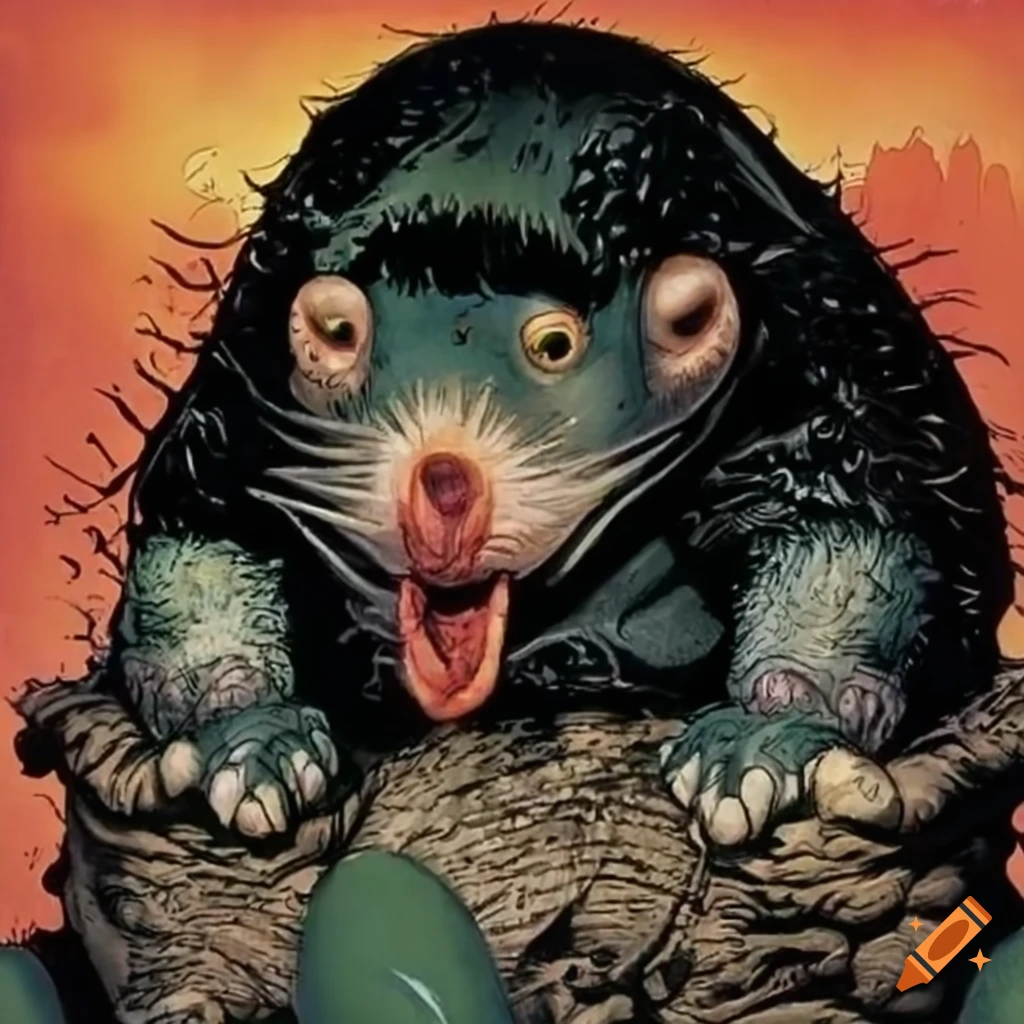 Villainous star-nosed mole in a dark graphic novel on Craiyon