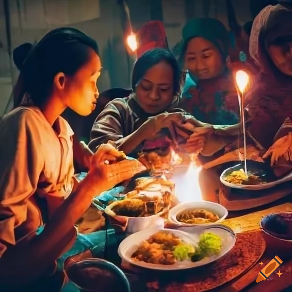 People enjoying traditional Jakarta food stall on Craiyon