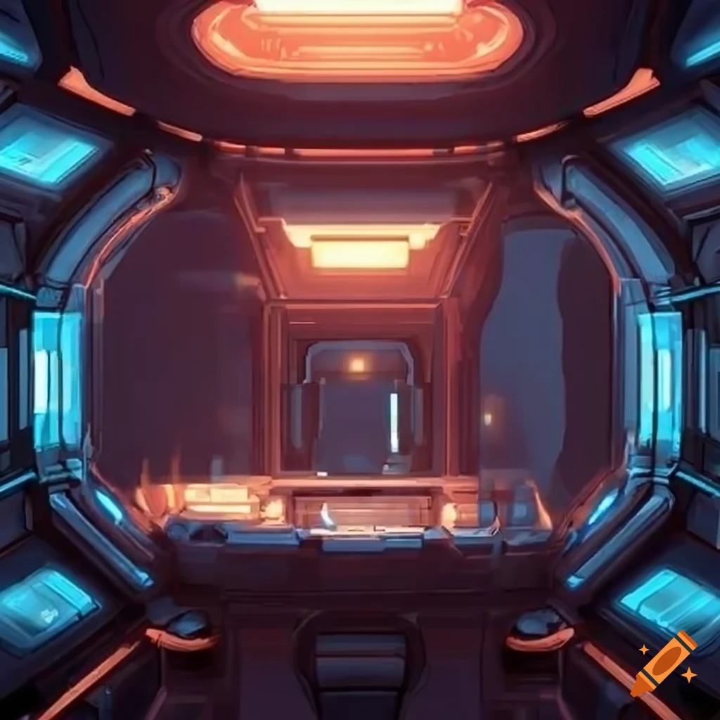 Interior of a sci-fi spaceship with a central table on Craiyon