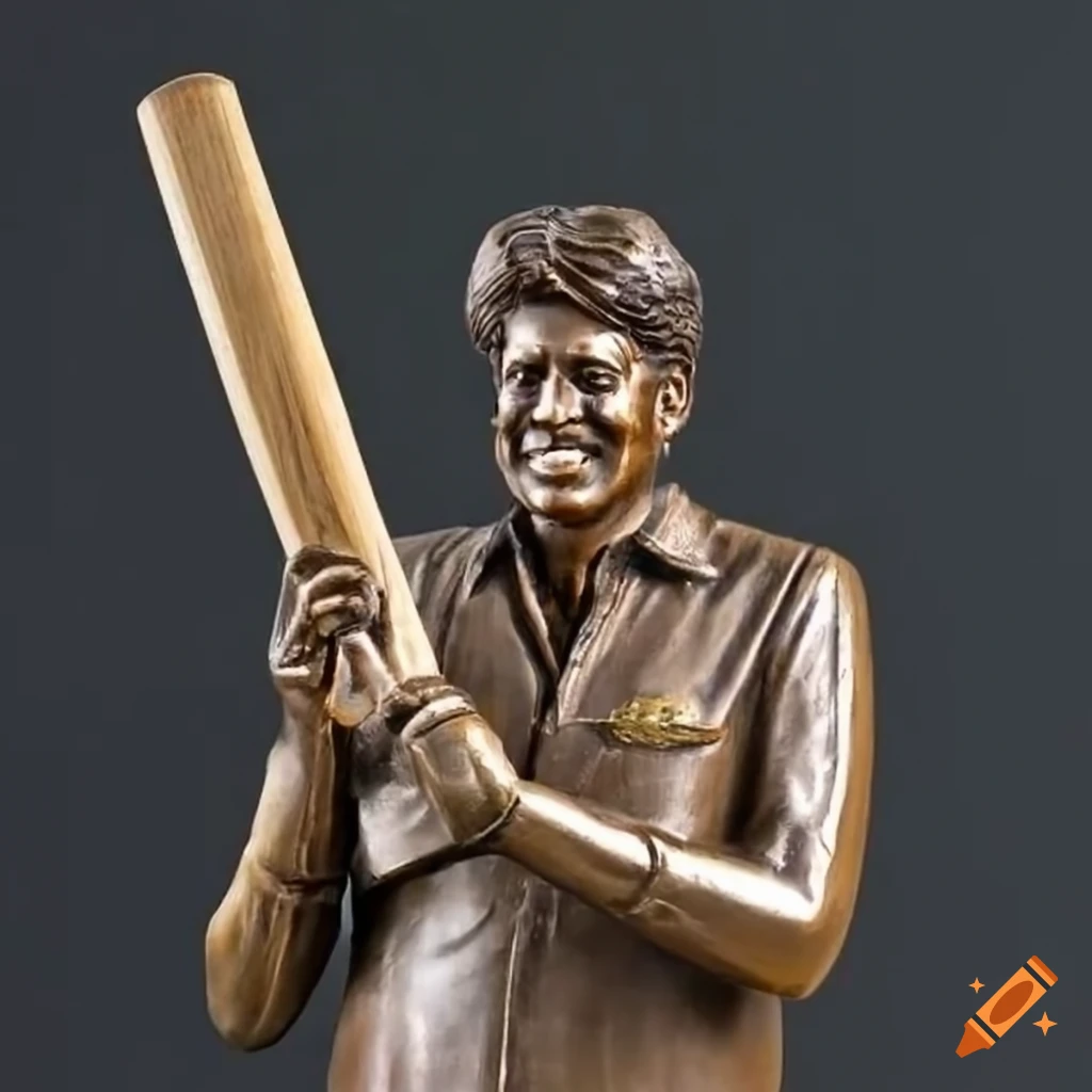 Bronze statue of kapil dev with cricket bat on Craiyon