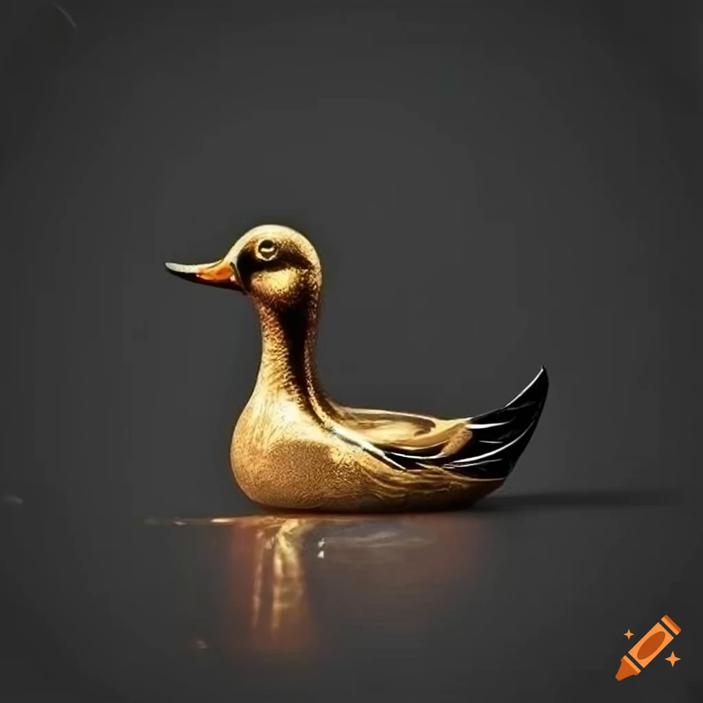 Gold and black marble duck statue