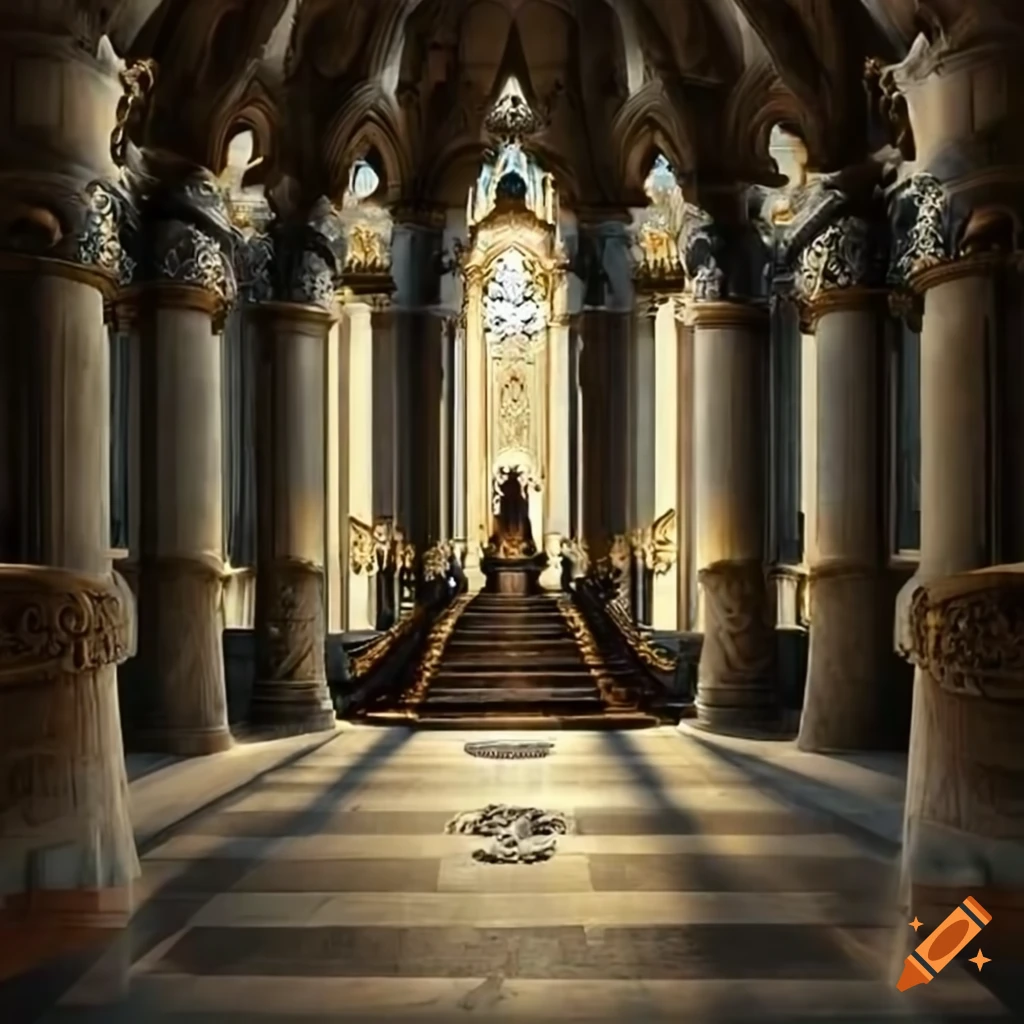 Celtic throne hall with stunning windows and pillars on Craiyon