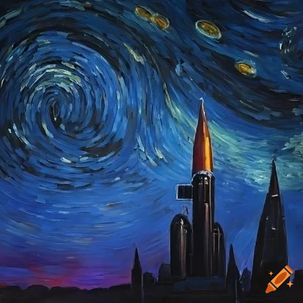 Impressionist painting of a rocket in starry night on Craiyon