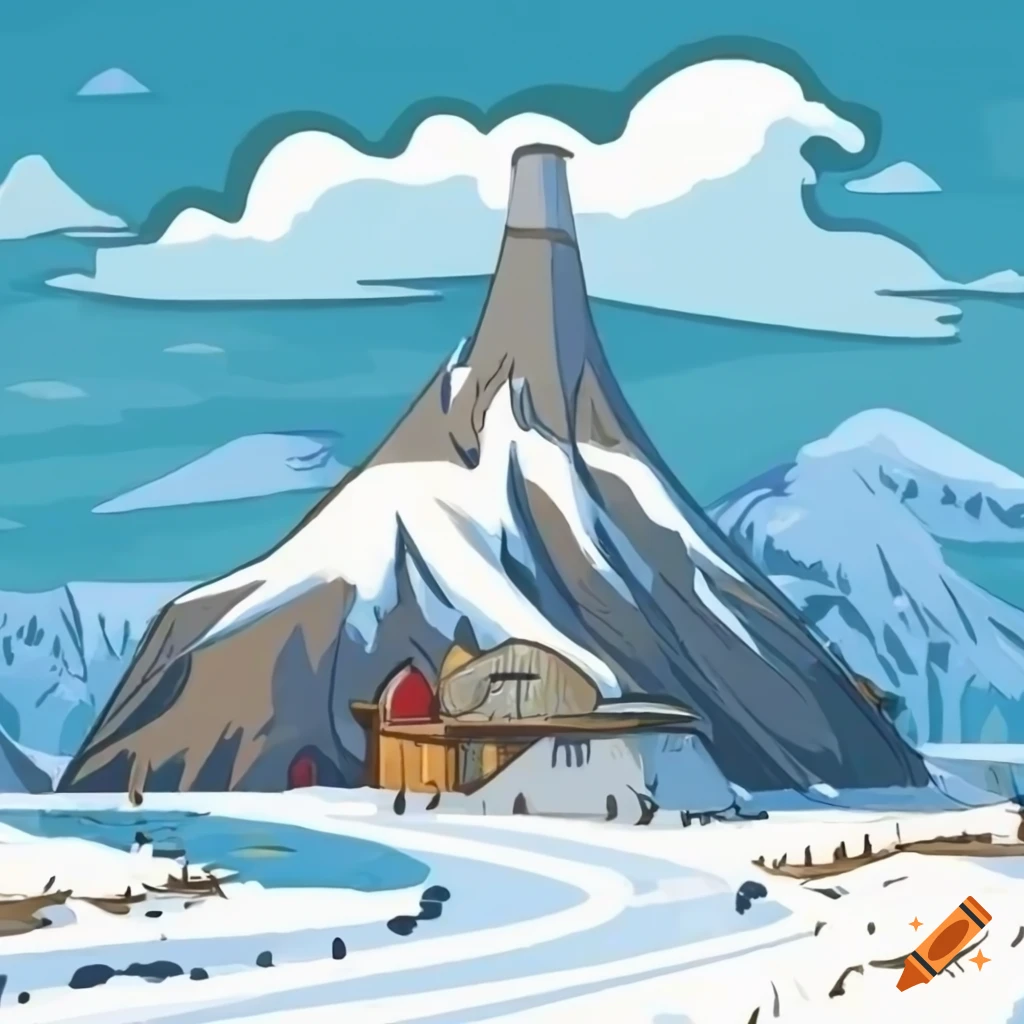 Cartoon-style military base on snowy mountains on Craiyon