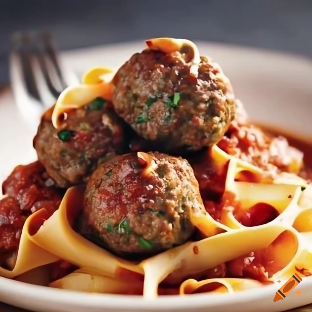Creamy pappardelle ragu meatballs dish on Craiyon