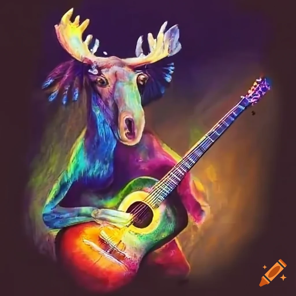 Moose playing guitar under the northern lights on Craiyon