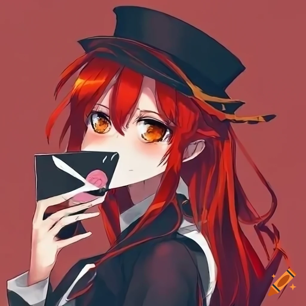 Anime character with red hair and orange eyes on Craiyon