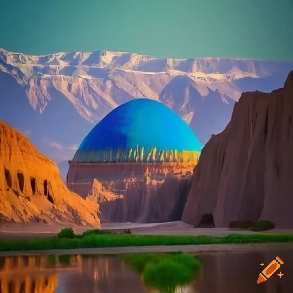 Unique architecture with blue dome in bamiyan valley on Craiyon