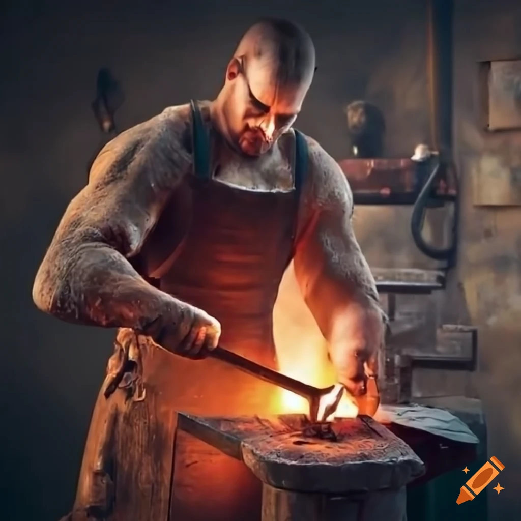 Skilled blacksmith forging metal in a workshop