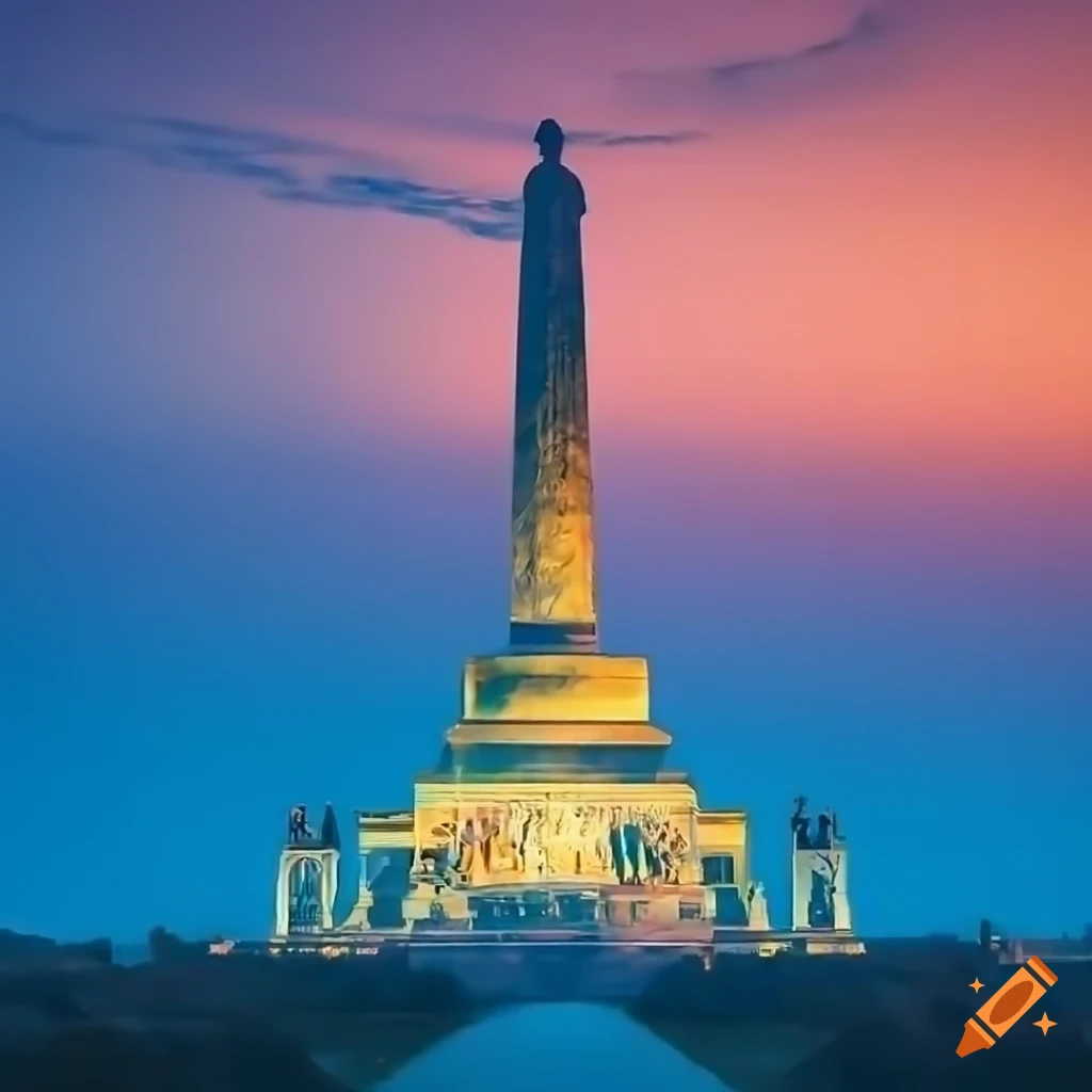 Sunset view of a popular monument with people around on Craiyon