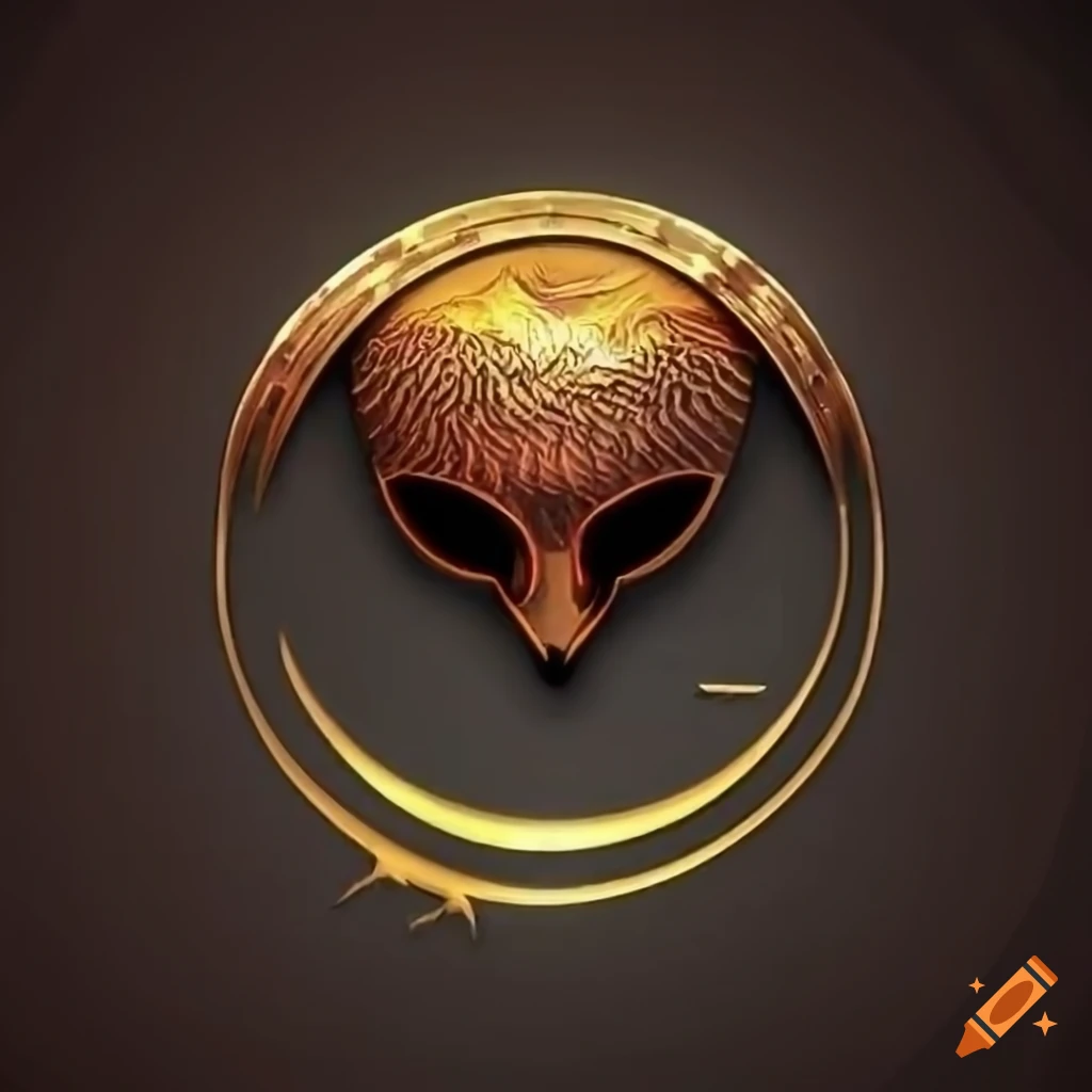 Cyberpunk logo in golden metal with crow style
