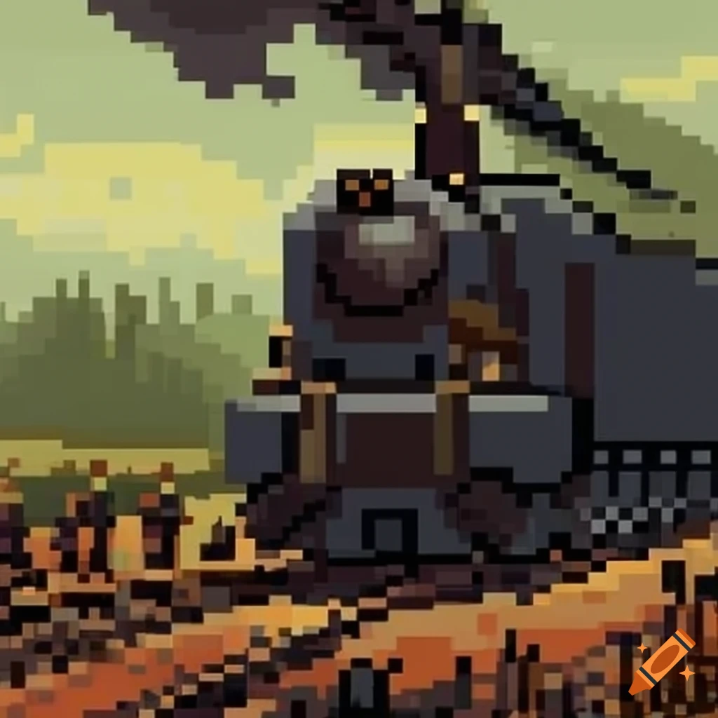 Pixel art of an armored train in ww1