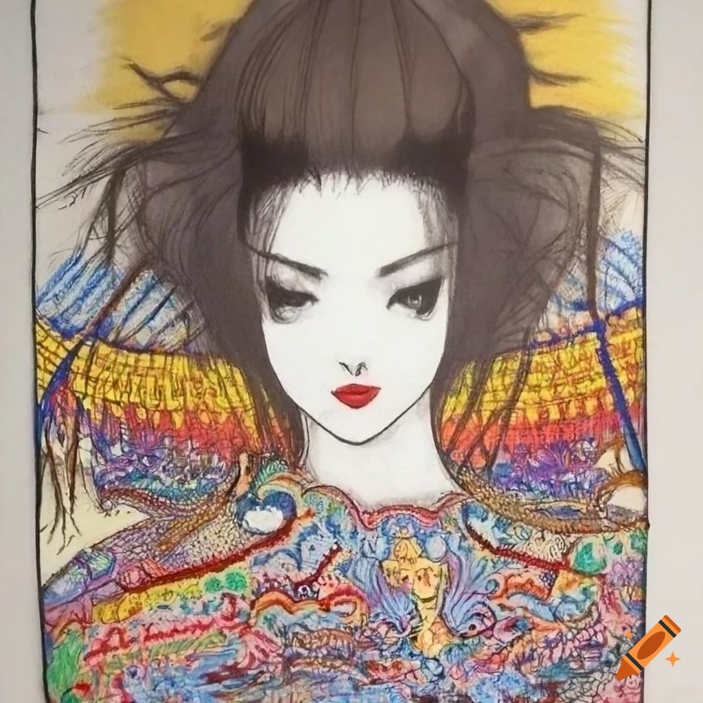 Portrait of yoshitaka amano anime e.sotoko fashion drawing on Craiyon